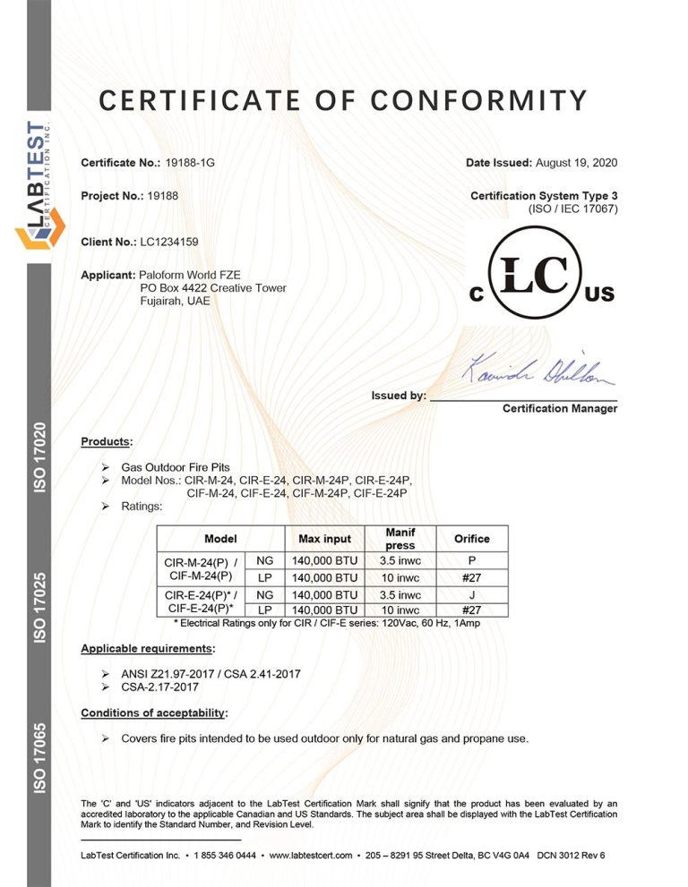 Certified Gas Fire Pits | USA Canada Europe Australia UK - Paloform