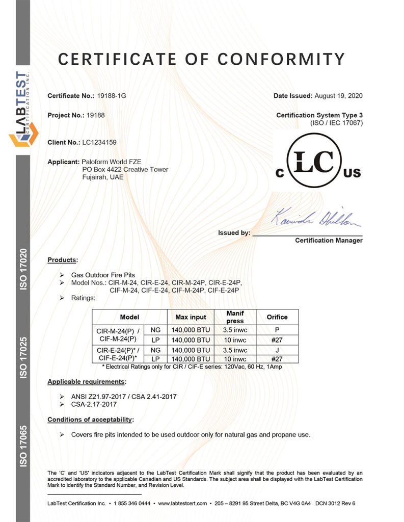 Certified Gas Fire Pits | USA Canada Europe Australia UK - Paloform